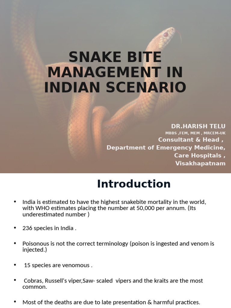 Snake Bite - DR - Harish | PDF | Venomous Snakes | Medical Specialties