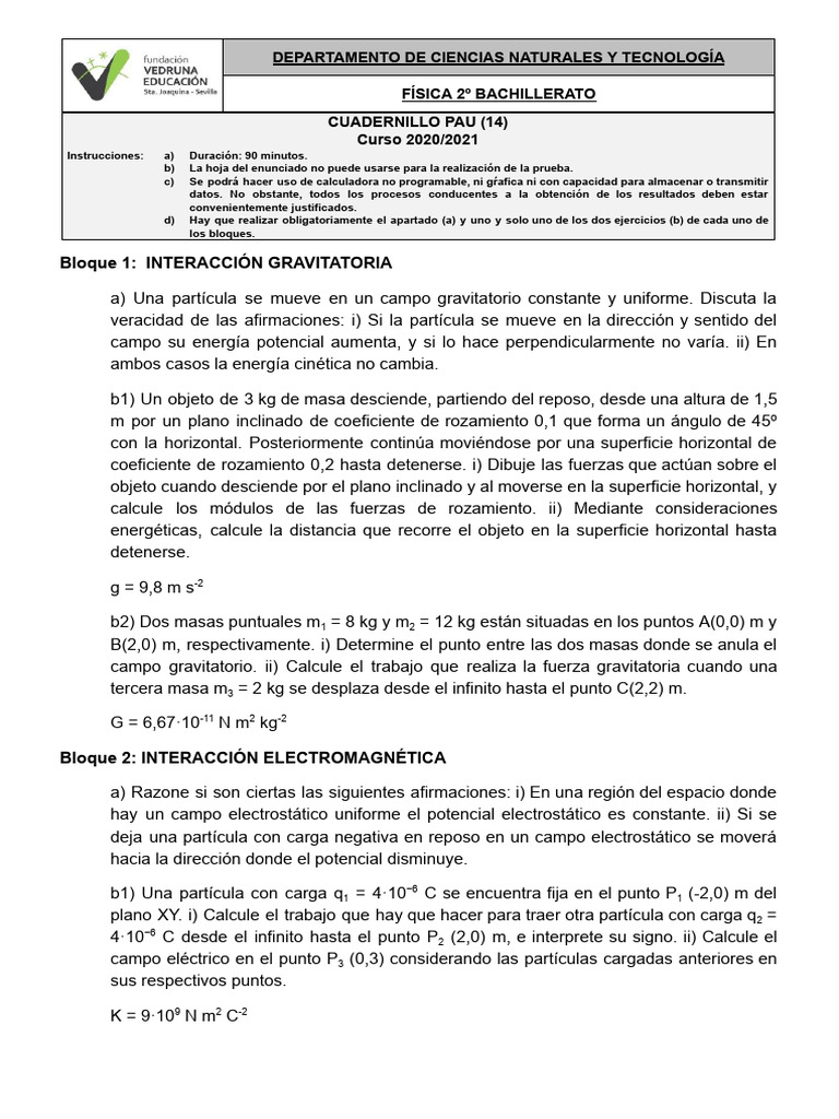 Cuadernillo PAU F-Sica | PDF | Campo eléctrico | Electrón
