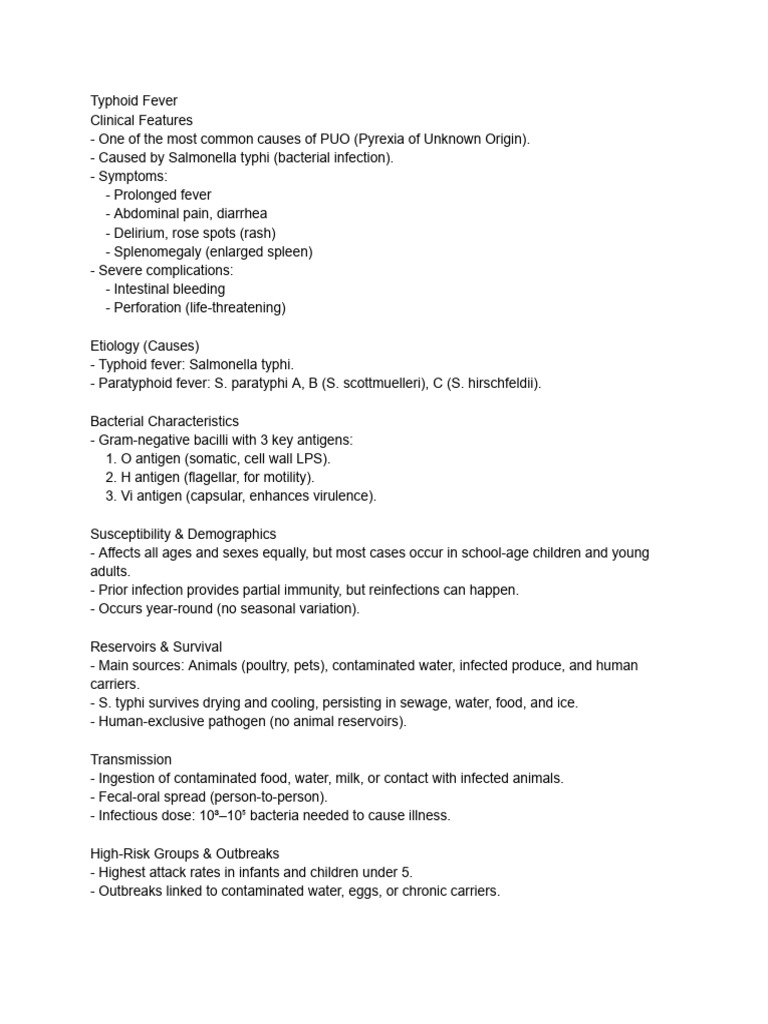 Summary of Typhoid Fever With 50 Bcqs by Kanwal | PDF | Salmonella ...