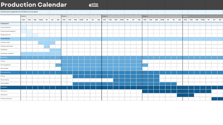 TV and Film Production Calendar Sheet in Black and White Light Blue ...