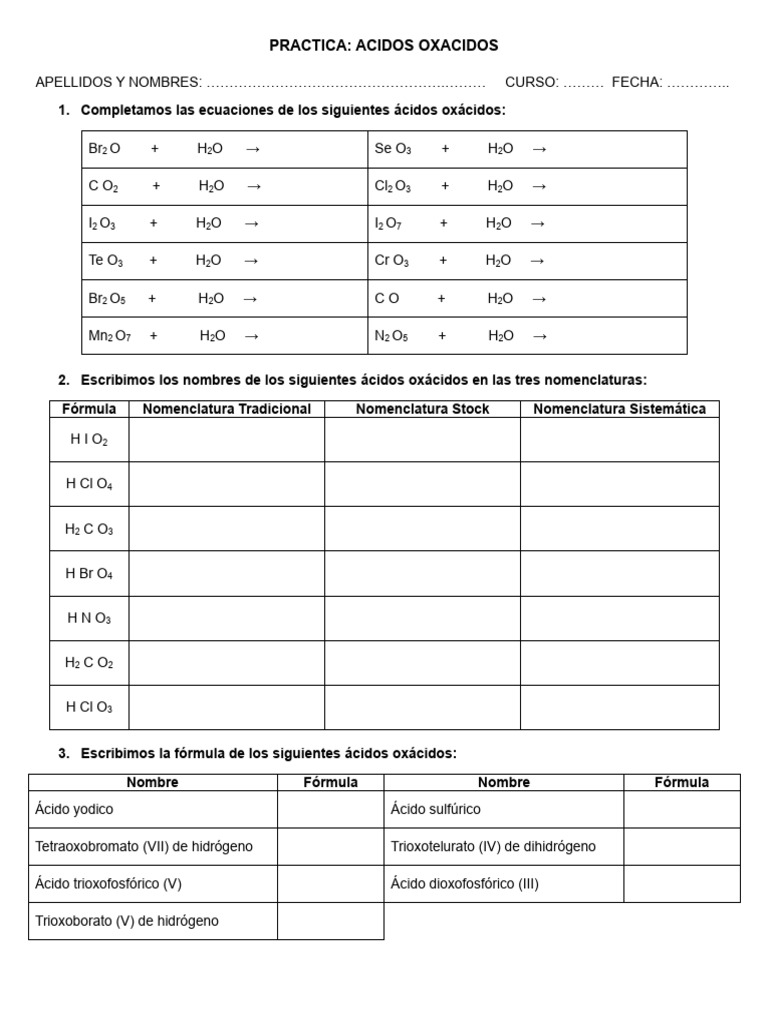 Tercero - Practica Acidos Oxacidos | PDF