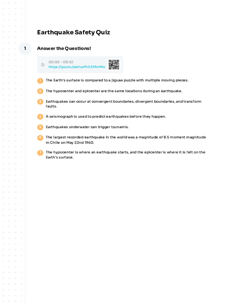 Twee - Earthquake Safety Quiz-1 | PDF
