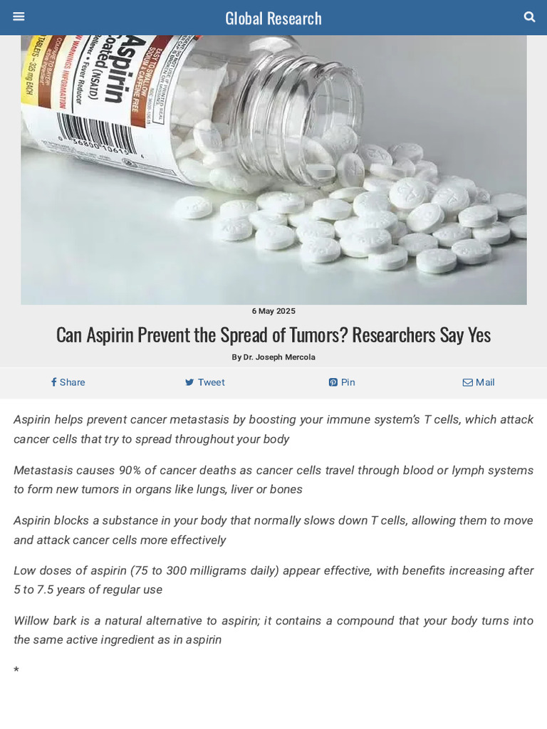 Aspirin's Role in Preventing Tumor Spread | PDF | Aspirin | Cancer