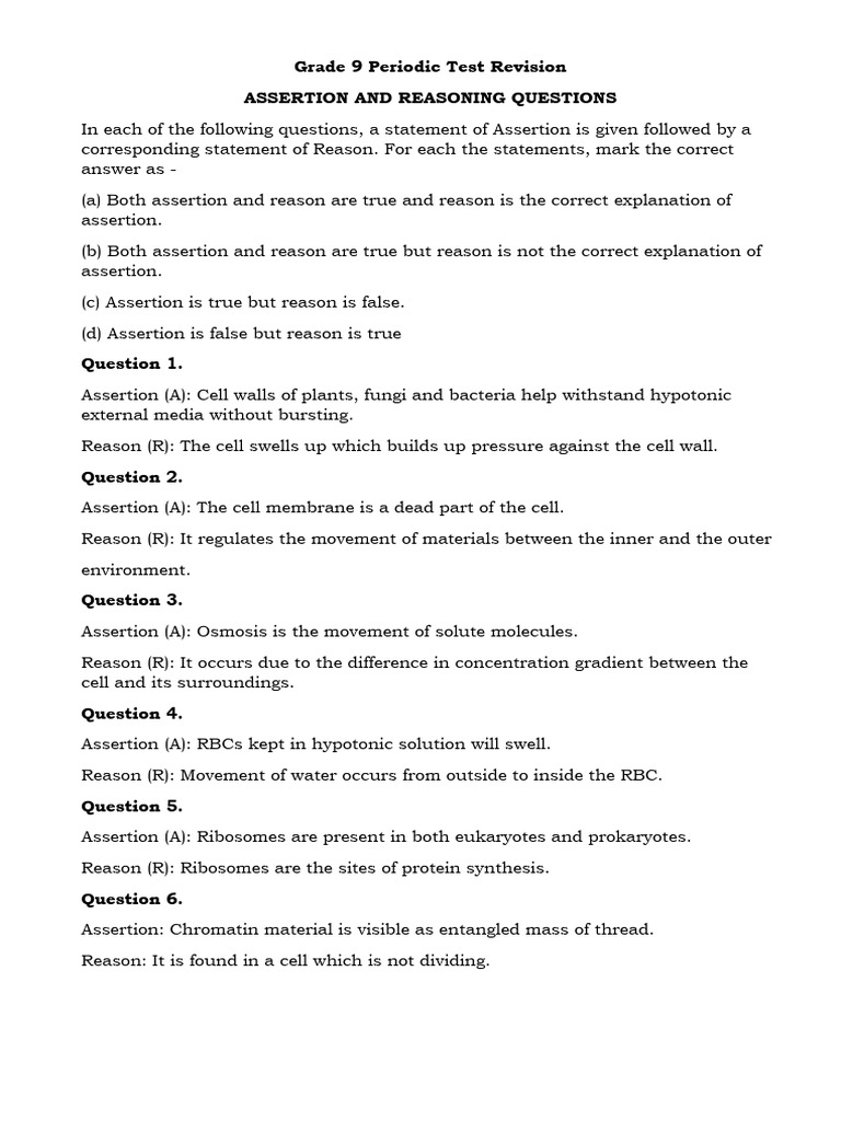 Gr9 PT1 Revision - Assertion & Reasoning | PDF