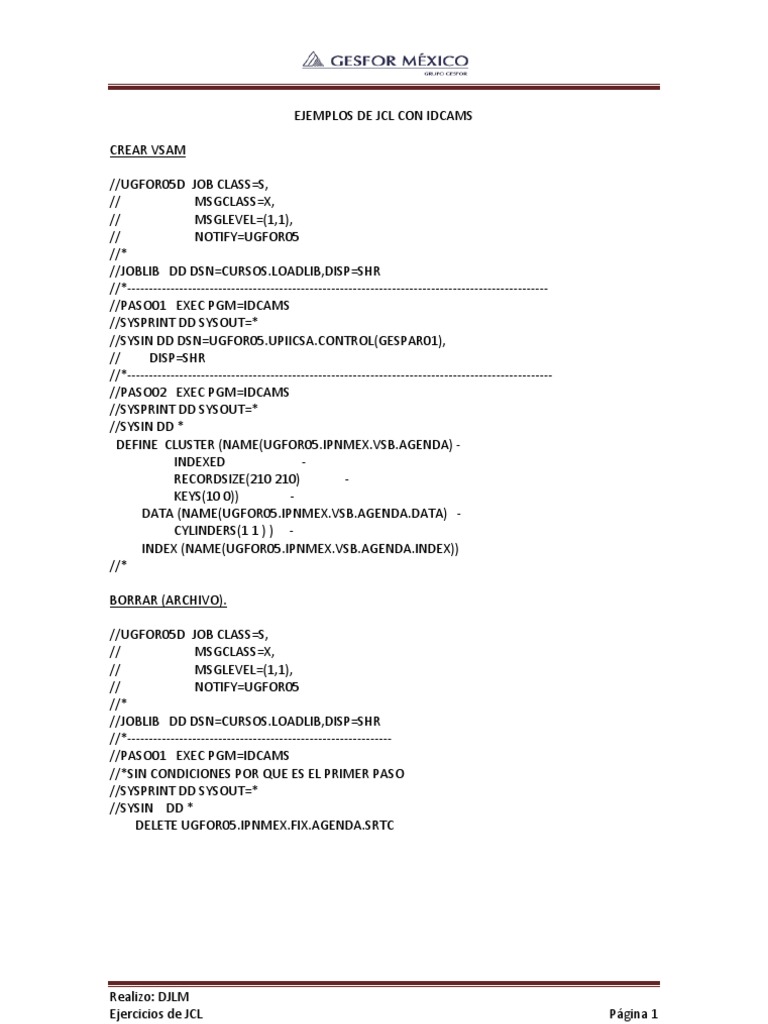 Ejemplos de JCL con IDCAMS y VSAM | PDF | Tecnología