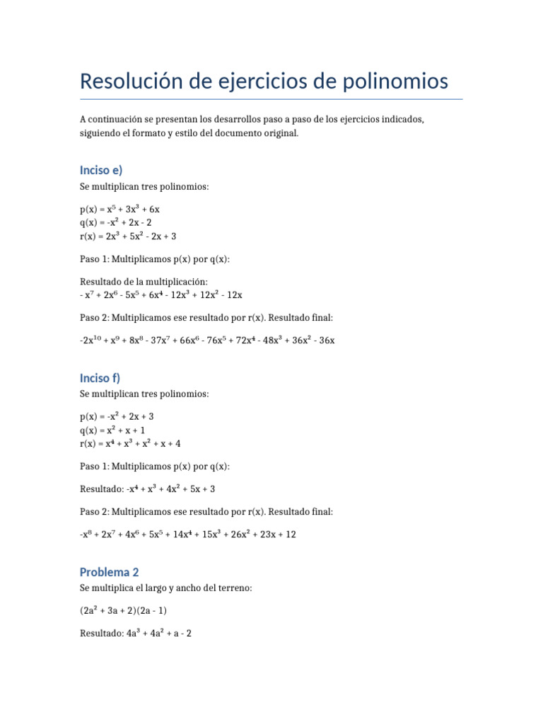 Resolucion Ejercicios Polinomios | PDF