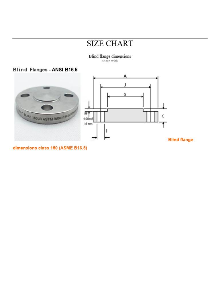 ASME B16.5 Blind Flange Dimensions | PDF