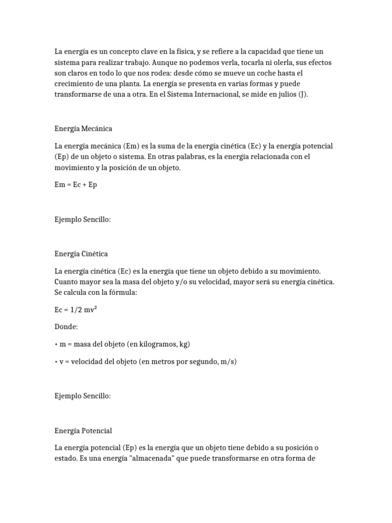 Tipos y Conservación de Energía en Física | PDF | Fuerza | Energía ...