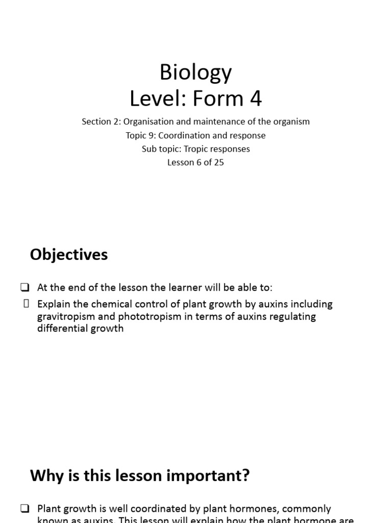 Biology Form 4 SectionII Topic10 Lesson 6of25 Tropic Responses | PDF ...