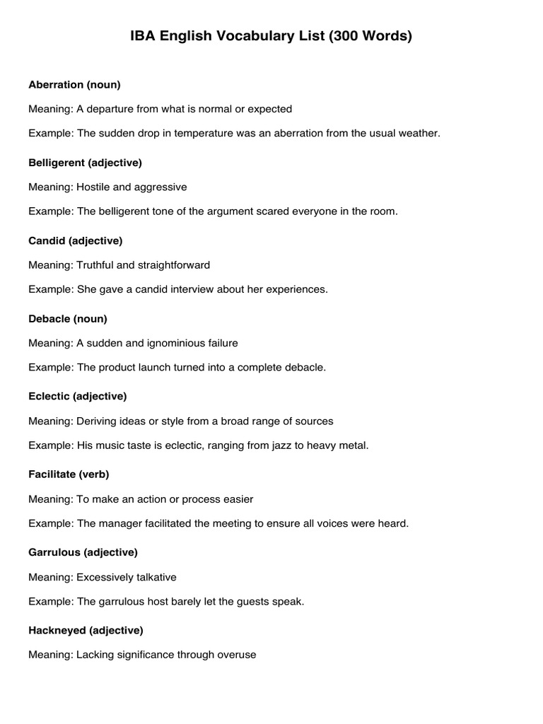 The Full IBA Vocabulary PDF (300 Words) | PDF | Adjective | Verb