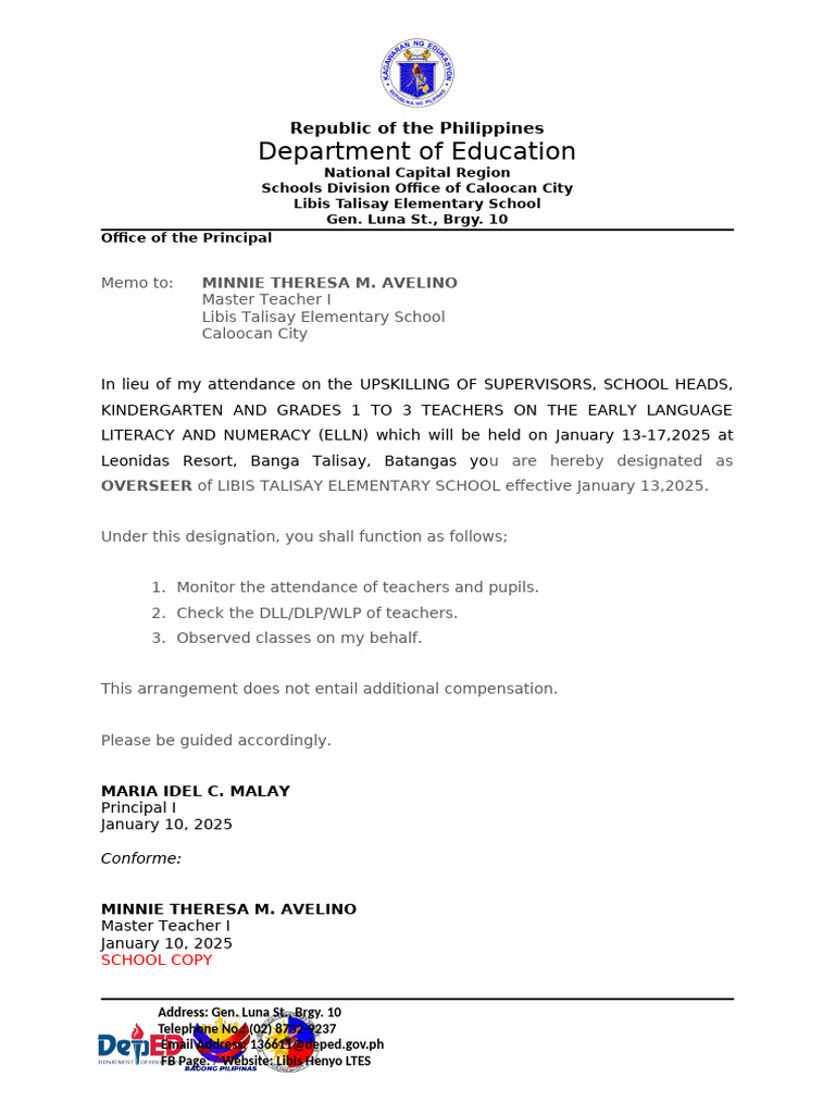 Letter For OIC designation-MINNIE-JANUARY 2025 | PDF