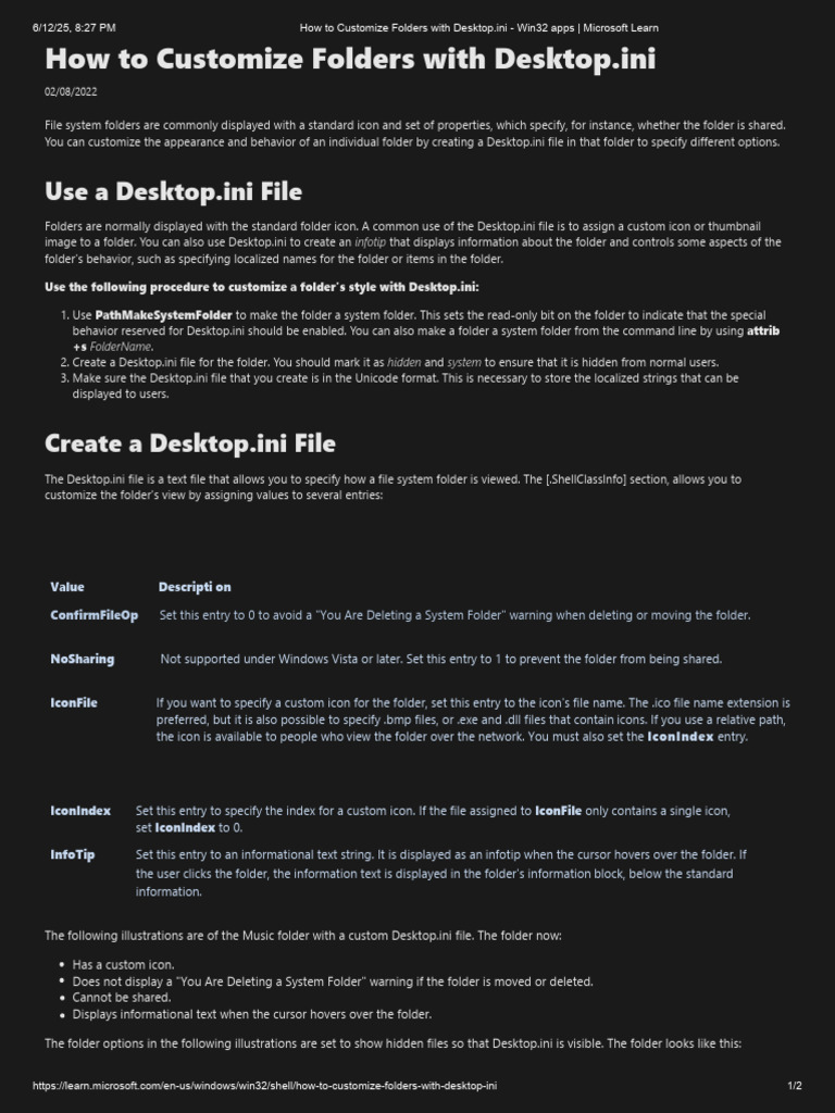 Desktop - Ini - How To Customize Folders - Win32 Apps - Microsoft Learn | PDF | Computer File ...