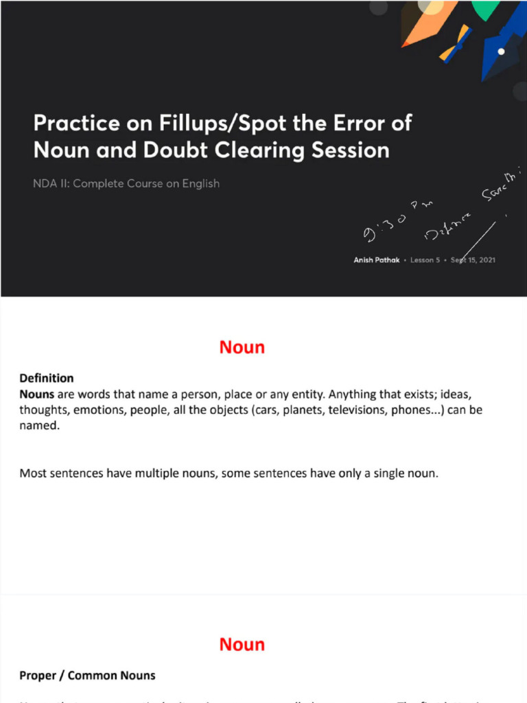 Practice On FillupsSpot The Error of Noun and Doubt Clearing Session With Anno | PDF