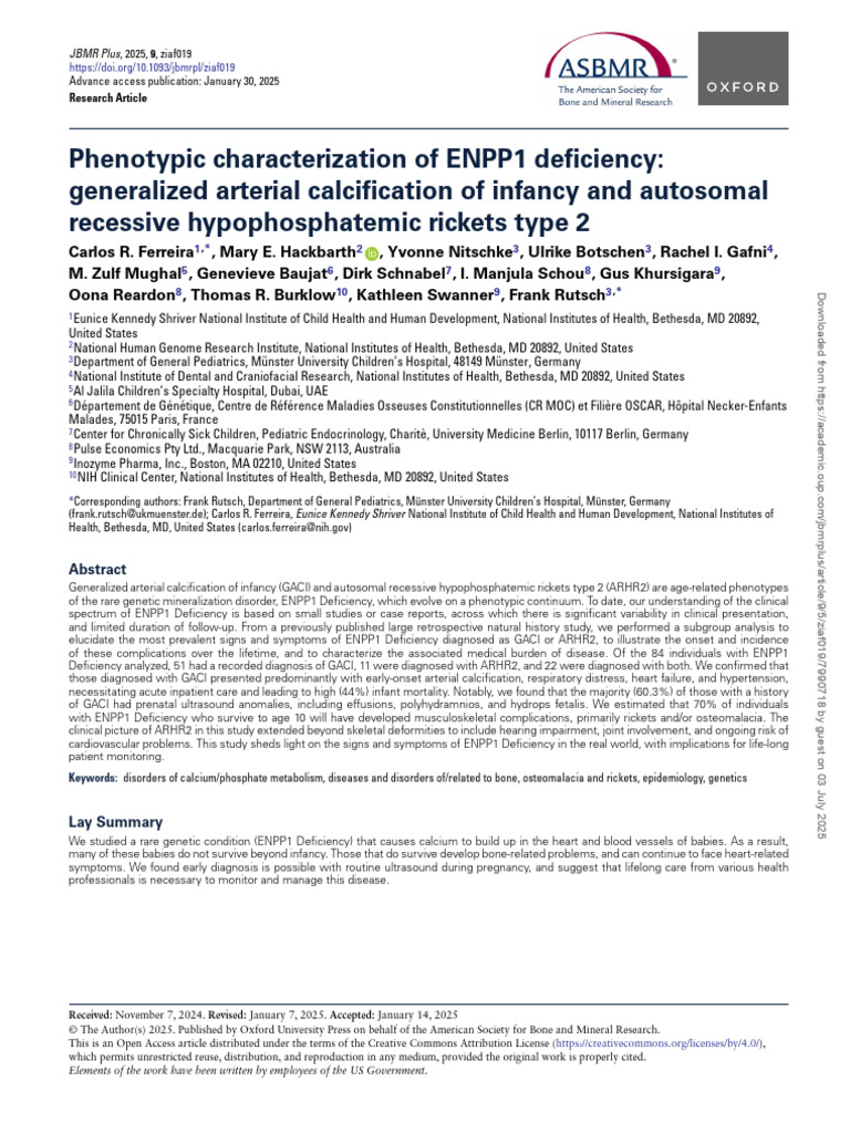 Phenotypic Characterization of Biallelic ENPP1 Deficiency Generalized ...