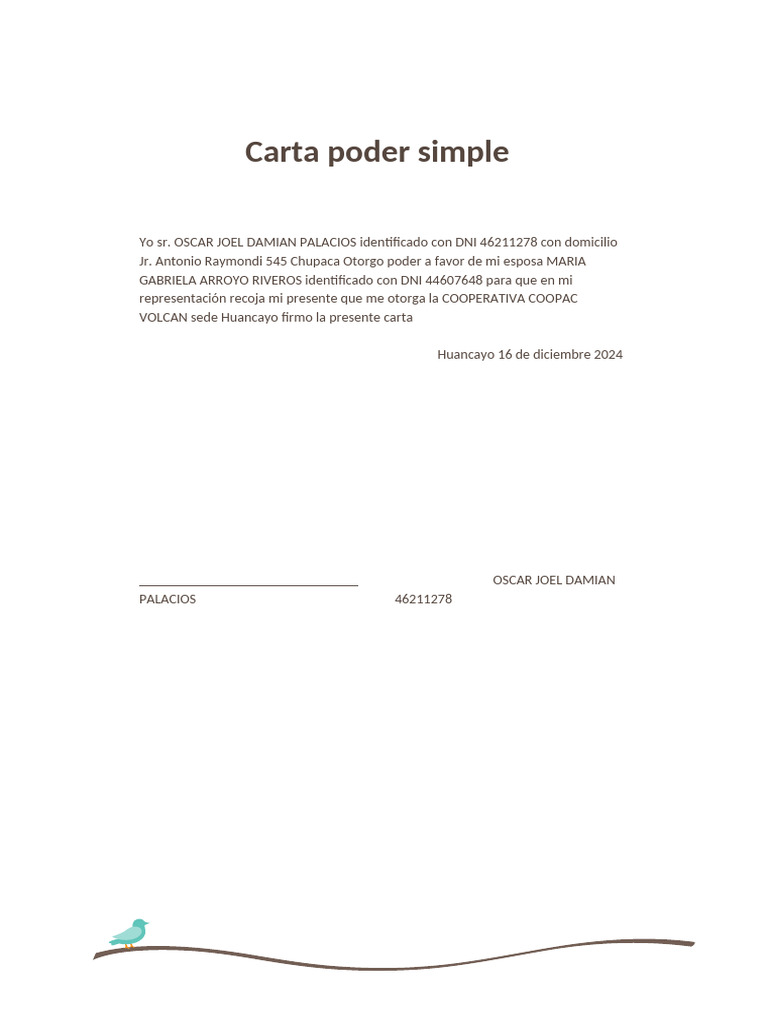 Carta Poder Simple para Recoger Documentos | PDF