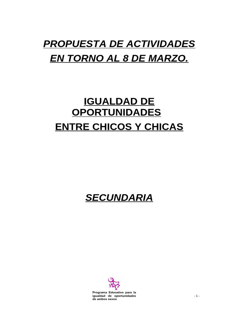 Actividades para la Igualdad de Género | PDF | Mujer | Igualdad de género