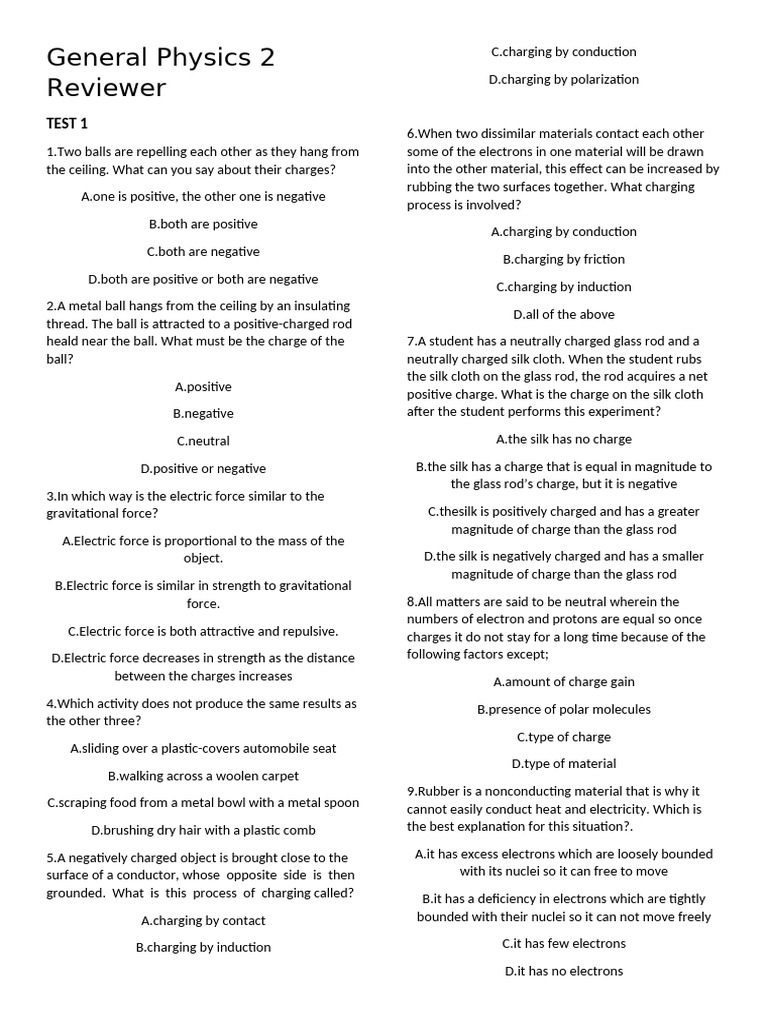 General Physics 2: Electric Charge Review | PDF | Electric Charge ...