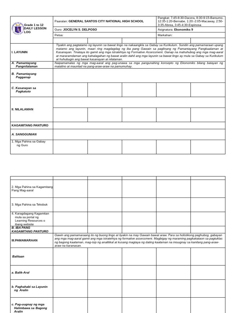 DLL Template | PDF