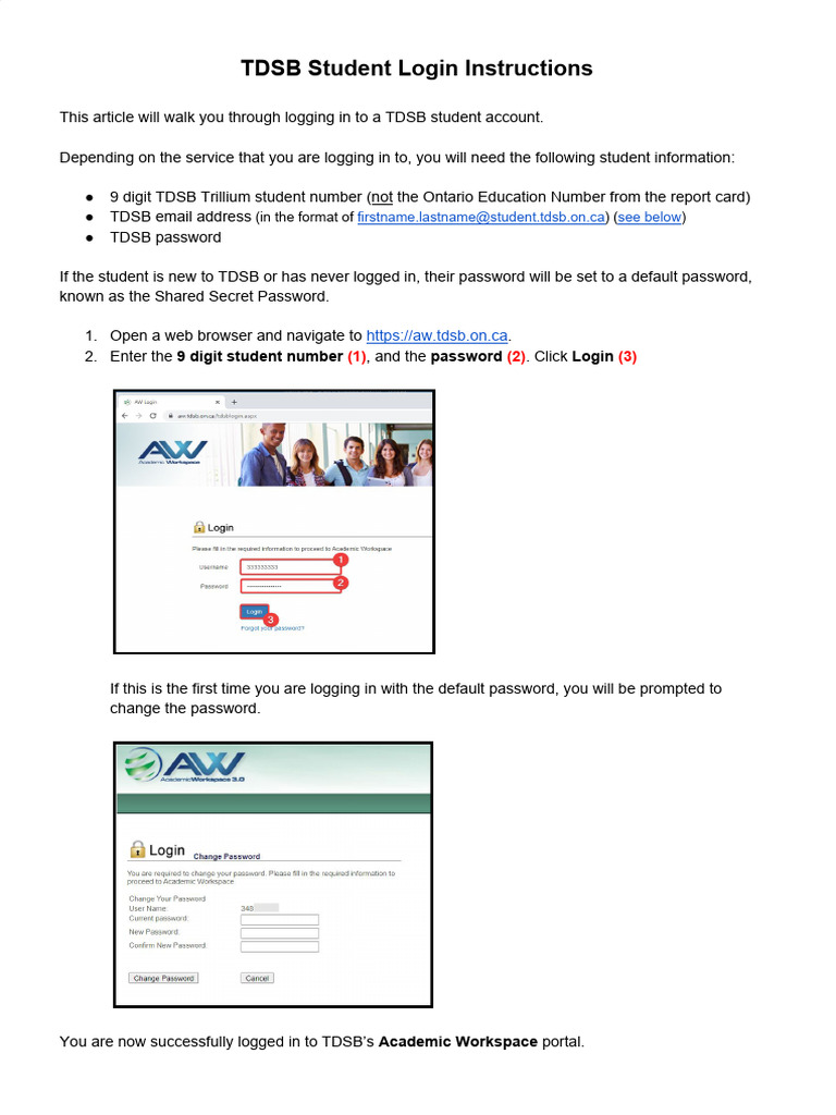 TDSB Student Login Instructions | PDF