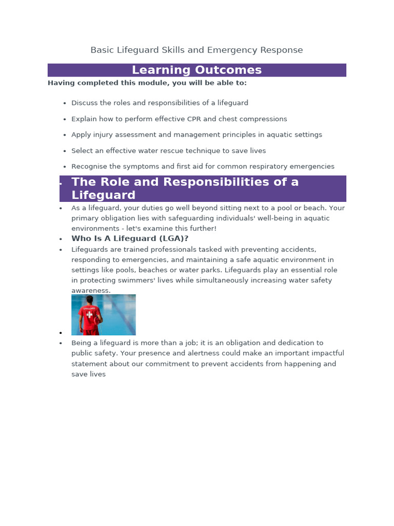 Basic Lifeguard Skills and Emergency Response | PDF
