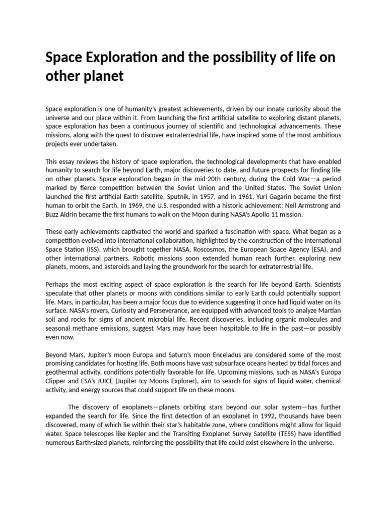Space Exploration and The Possibility of Life On Other Planets | PDF ...
