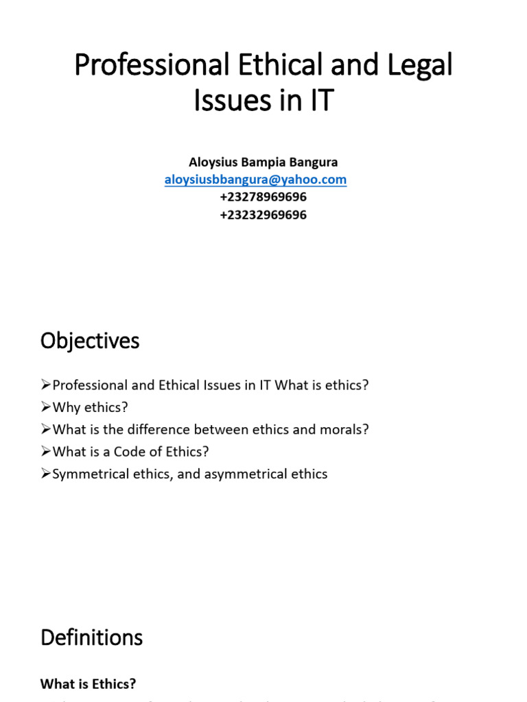 Unit One - Professional Ethical and Legal Issues in IT-1 | PDF ...