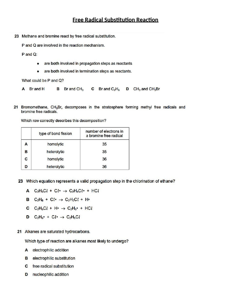 Alkane Free Radical Subs React | PDF