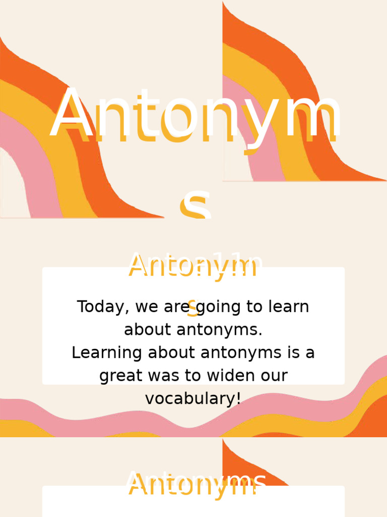 Antonyms Lesson Presentation in Colorful Illustrative Style | PDF