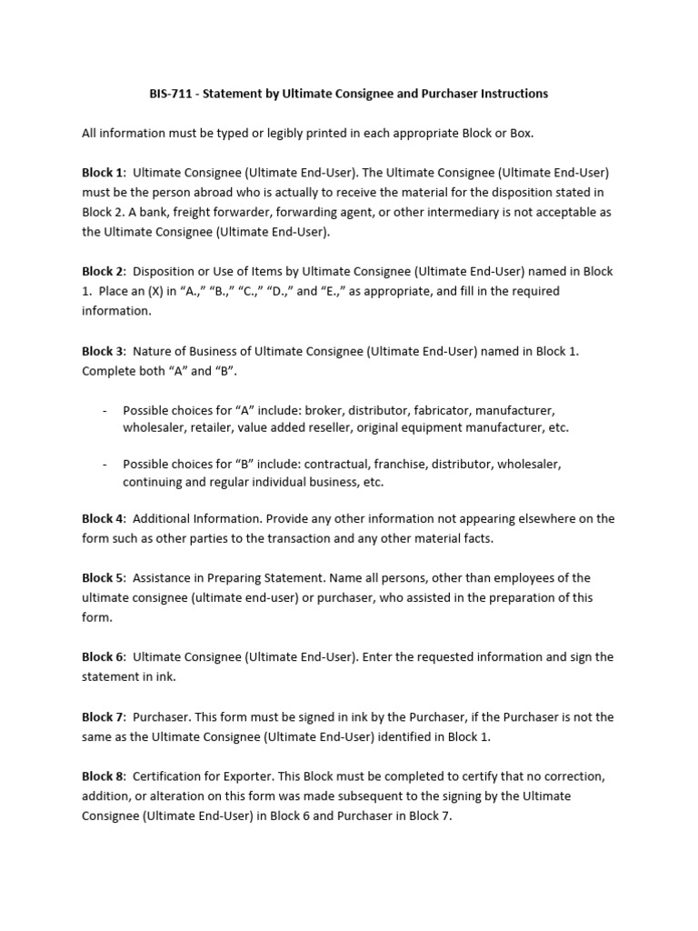 BIS 711 Form Instructions | PDF