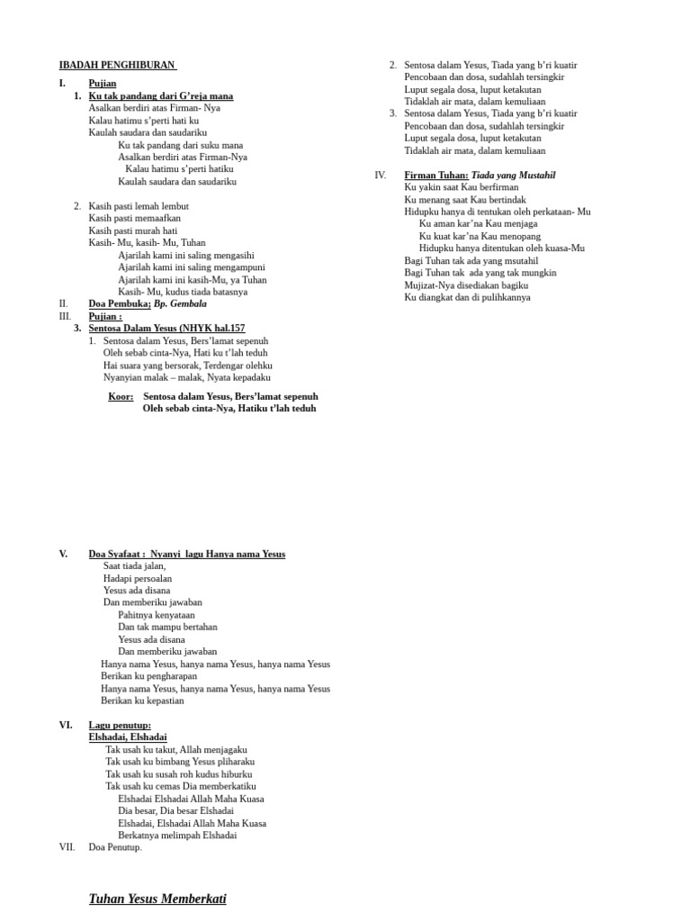 Doa dan Pujian Ibadah Penghiburan | PDF