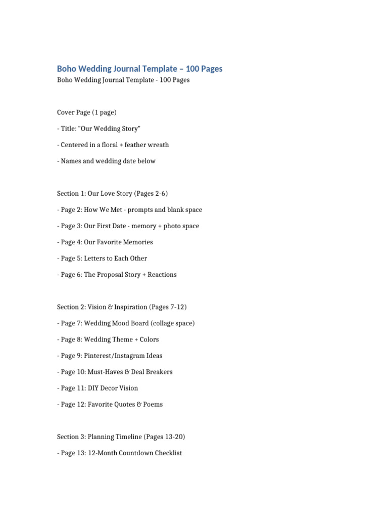 Boho Wedding Journal Template | PDF | Wedding | Ceremonies
