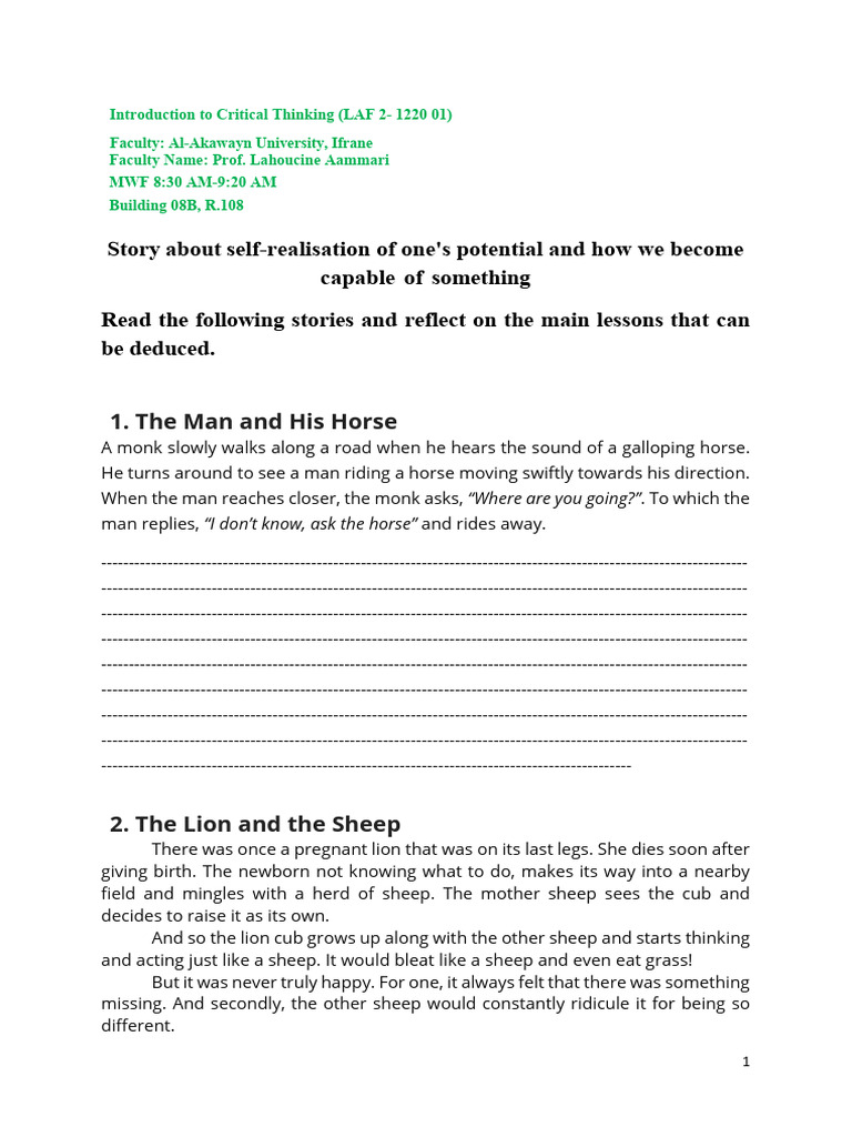Critical Thinking: Self-Realization Stories | PDF