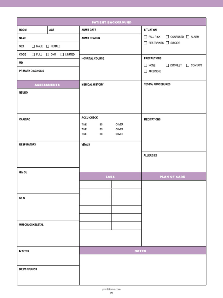 Nurse Report Sheet PrintBlame Version 2 1 | PDF