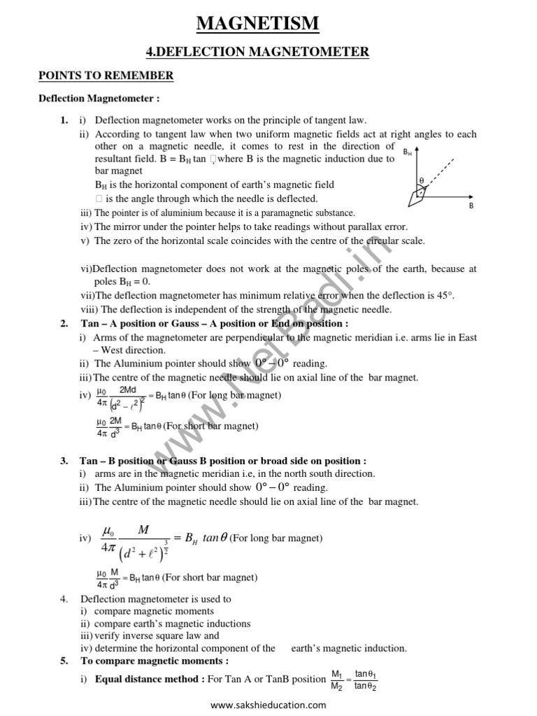 Deflection Magnetometer Principles Explained | PDF | Compass | Magnetometer