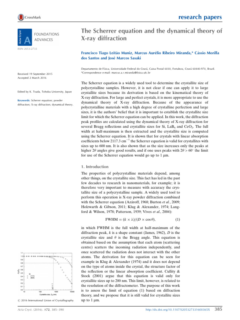 Modified Scherrer Equation To Estimate More Accurately Nano-Crystallite ...