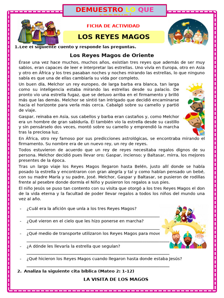 Actividades sobre los Reyes Magos | PDF | Reyes Magos | Contenido del ...