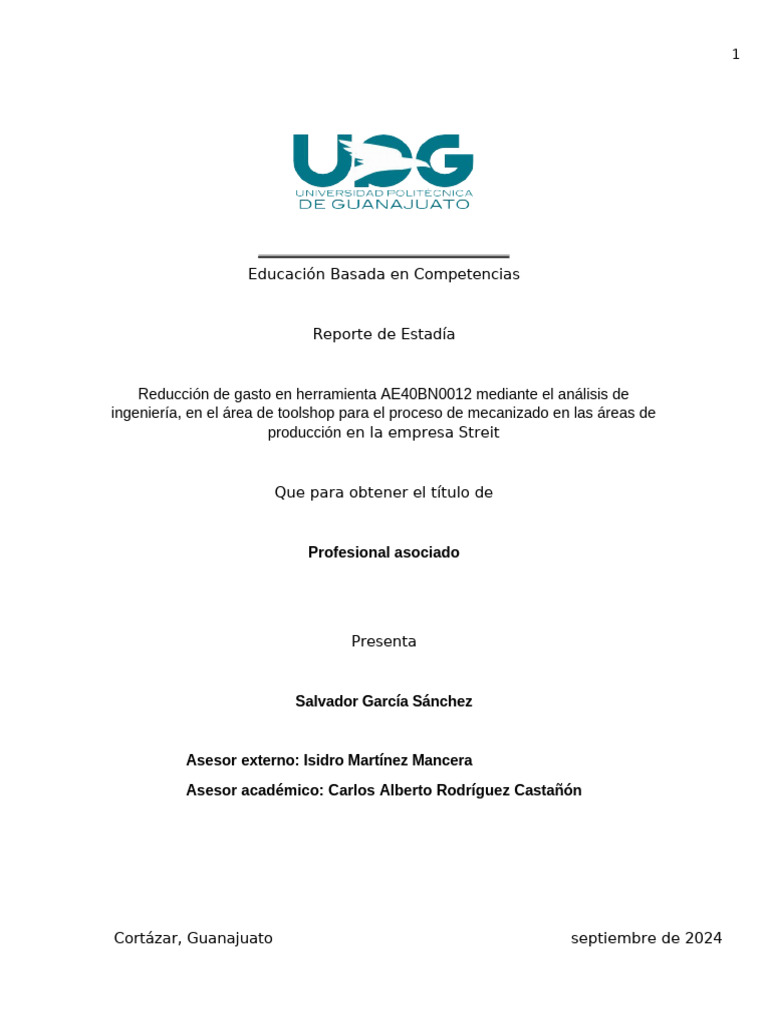 Proyecto De Estadia Salvador Garcia 2 Pdf Mecanizado Business