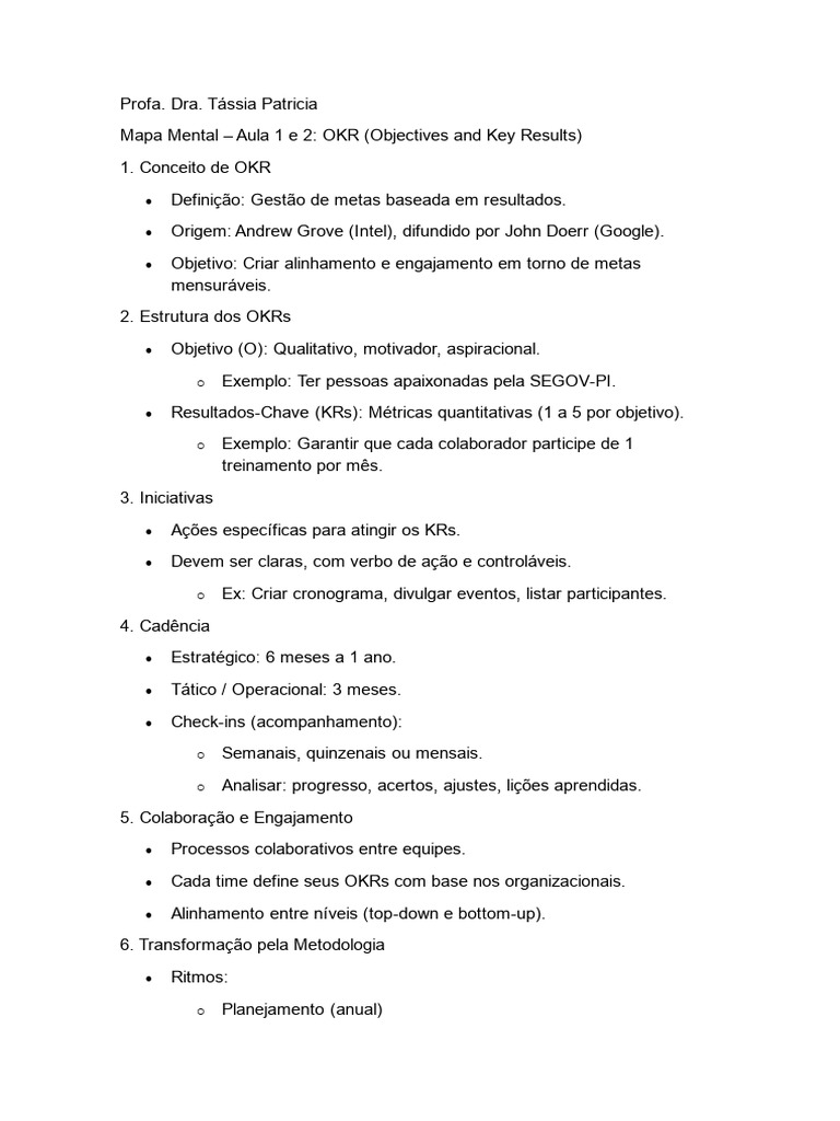 Mapa Mental - Aula 1 e 2 - OKR | PDF