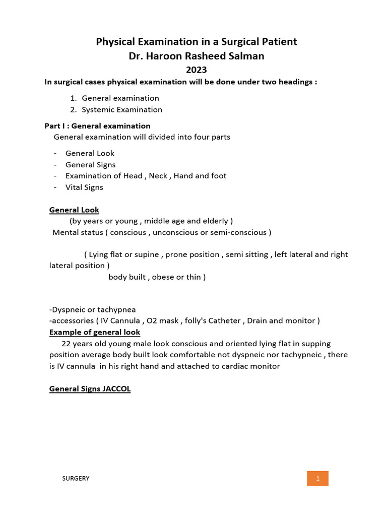 General Examination Techniques in Surgery | PDF | Medical Specialties