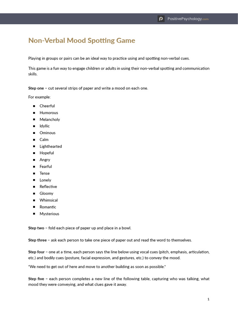 Non Verbal Mood Spotting Game | PDF