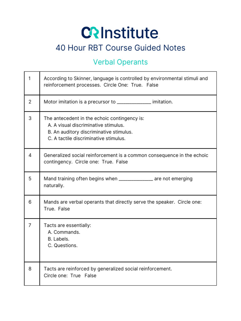 Verbal Operants in RBT Training | PDF