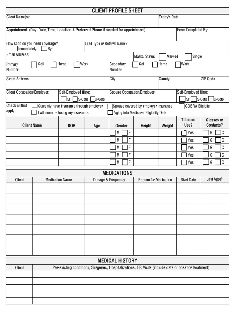 Client Profile Sheet-Fillable | PDF | Medicare (United States ...