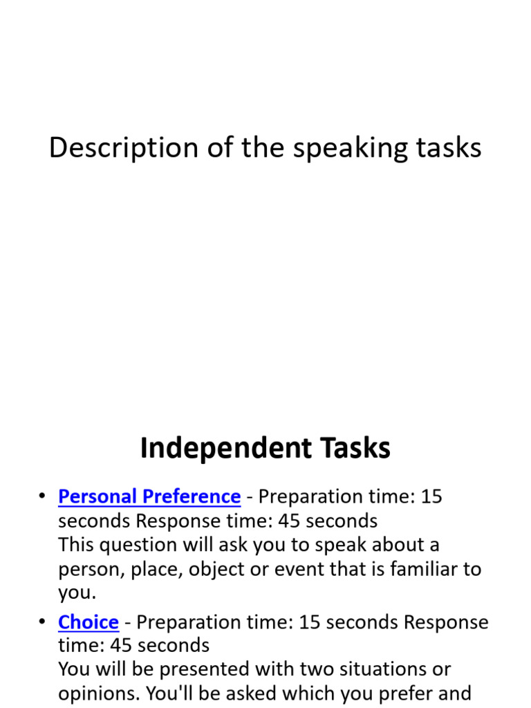 TOEFL Speaking Task Descriptions | PDF
