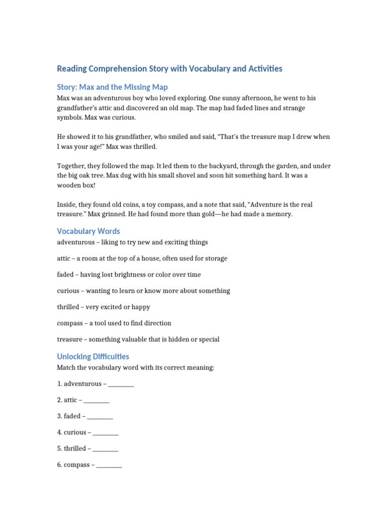 Comprehension Story Max and The Missing Map | PDF