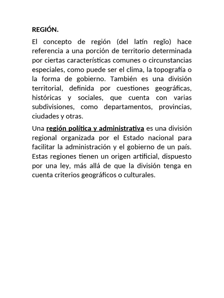 Definición y tipos de región | PDF