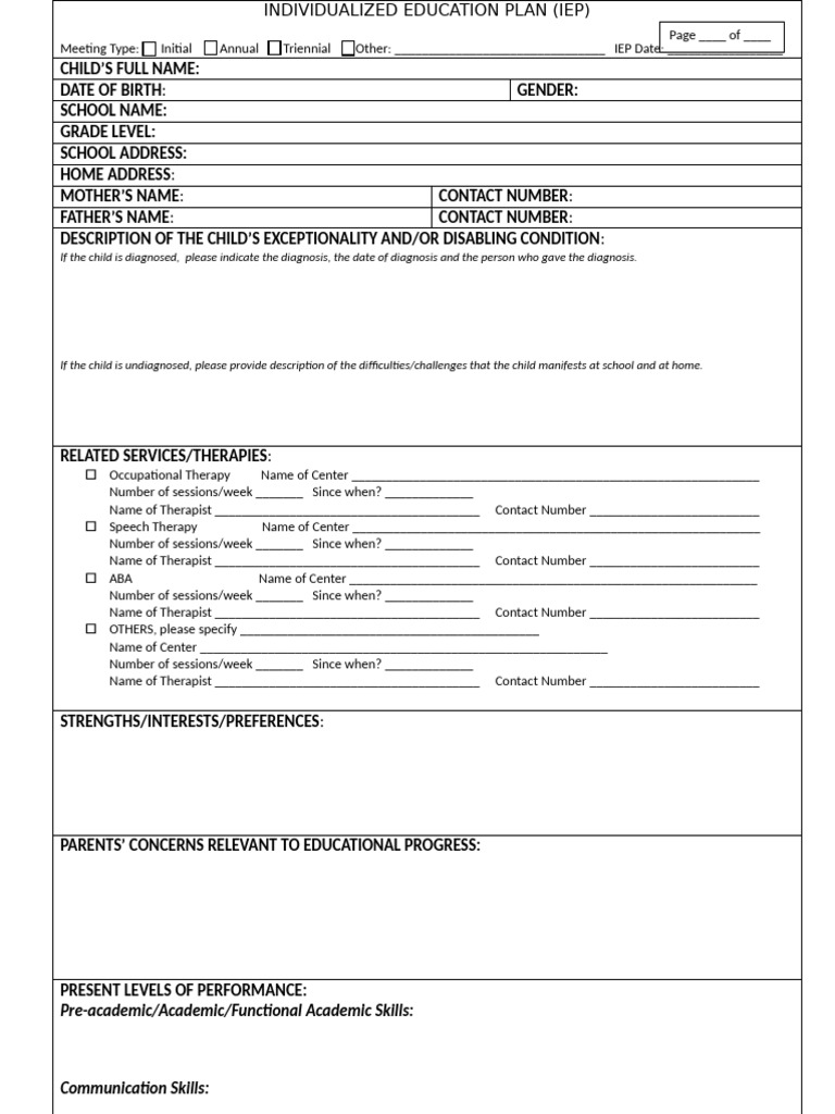 Revised Yrigan Iep Form | PDF
