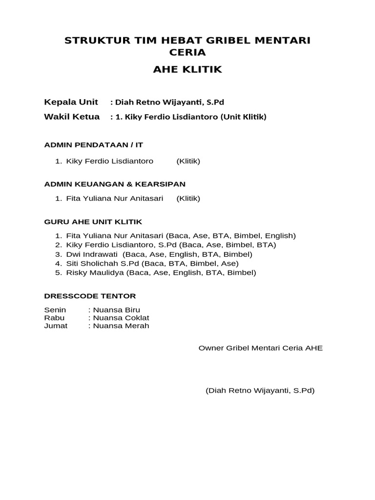 Struktur Tim Hebat Gribel Mca | PDF