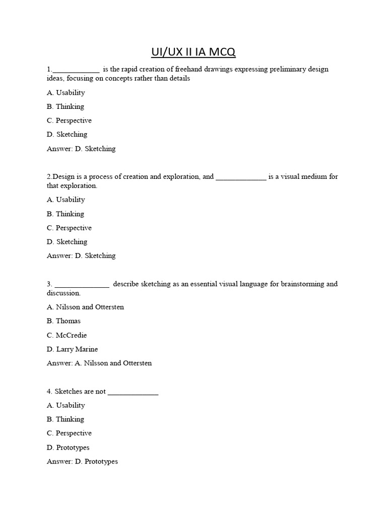 Ii Ia MCQ Ui - Ux | PDF | User Experience | Usability