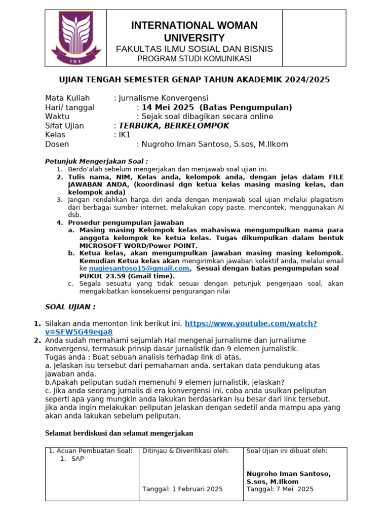 UTS Jurnalismekonvergensi IK1 2025 Mei 2 | PDF
