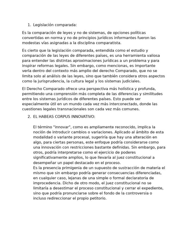 Legislación Comparada TA 1 | PDF | Habeas corpus | Debido al proceso